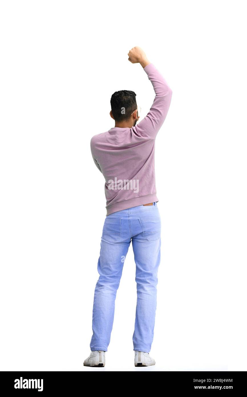 A man, on a white background, in full height, rejoice Stock Photo - Alamy