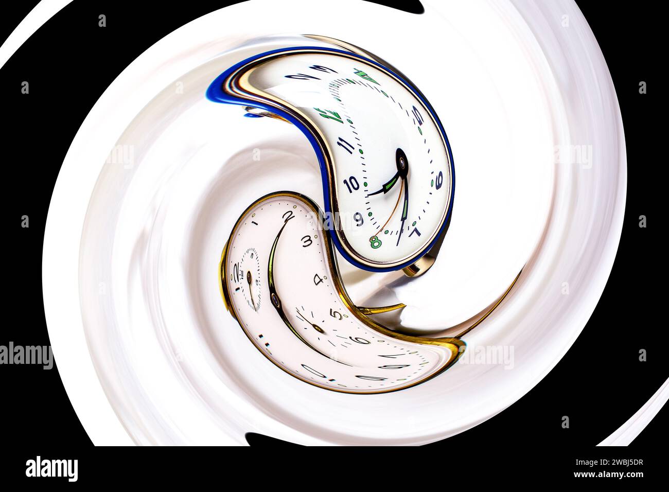 Creative image of melting alarm clocks in a bowl of cream Stock Photo ...