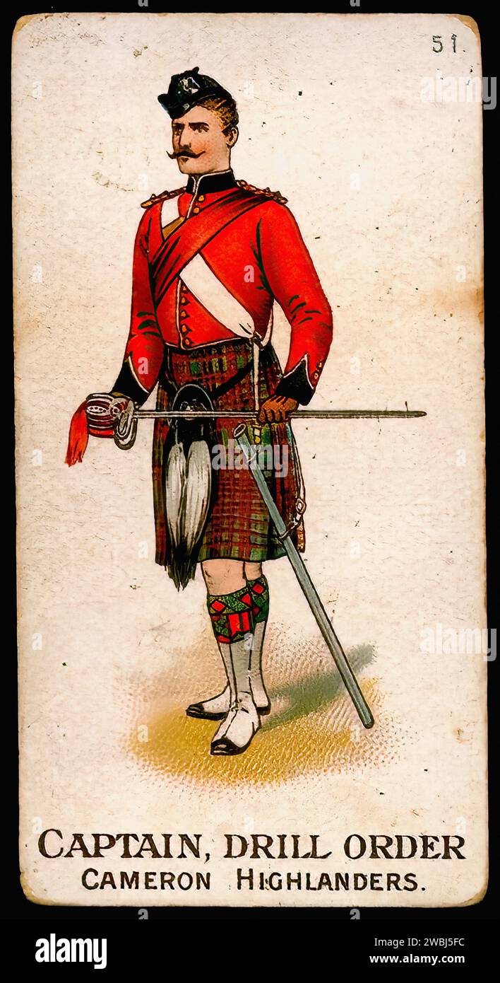 Captain, Cameron Highlanders - Vintage Cigarette Card Illustration ...