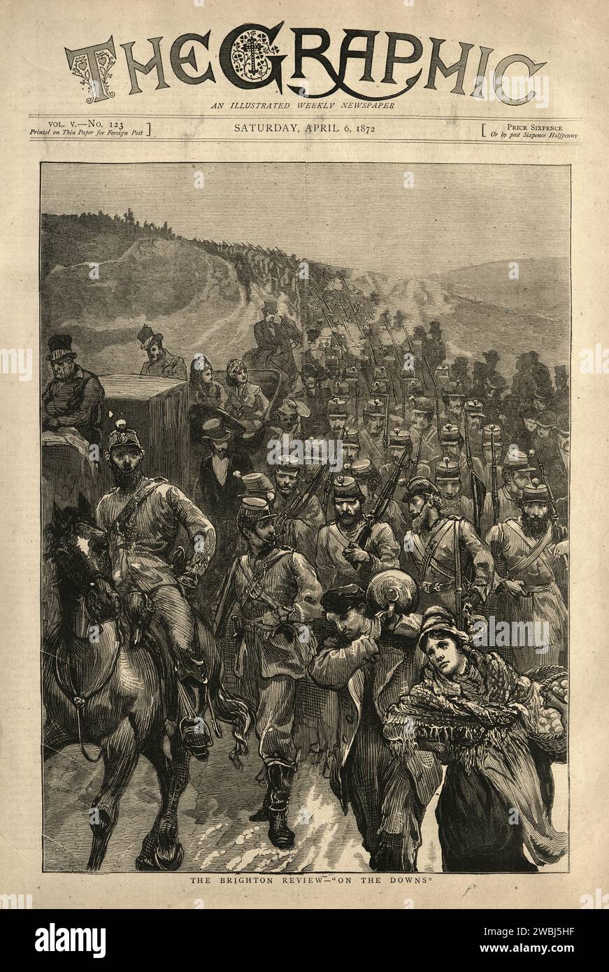 Old Victorian newspaper front page, The Brighton Review, On the Downs ...