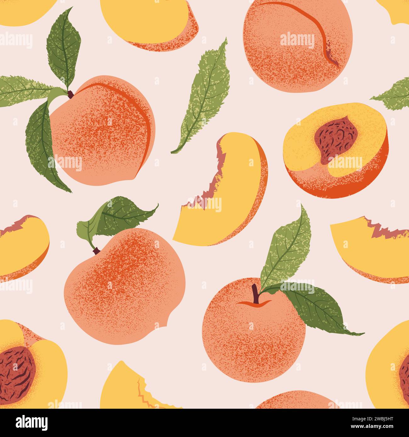 Fresh Slices Peach fruits seamless pattern. Texture trendy Vector ...