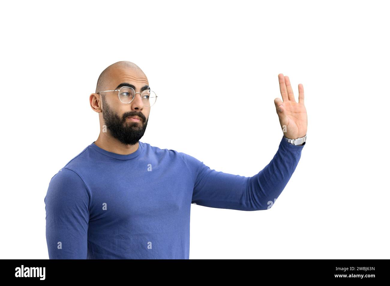 A man, on a white background, in close-up, shows an ok sign Stock Photo ...