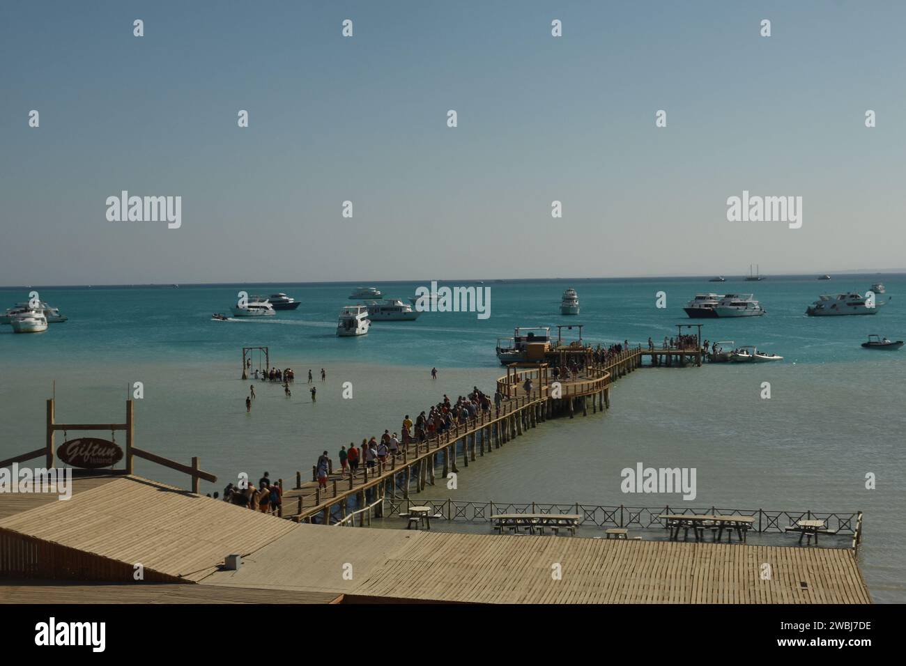 Beautiful beach on the Red Sea near Hurghada, Egypt on a hot summer day ...