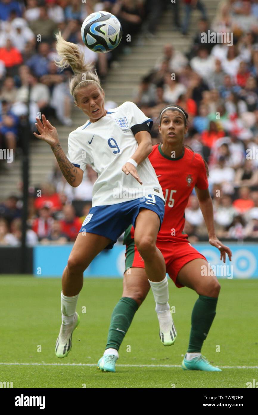 Rachel Daly heads ball during England Lionesses women's football team v ...