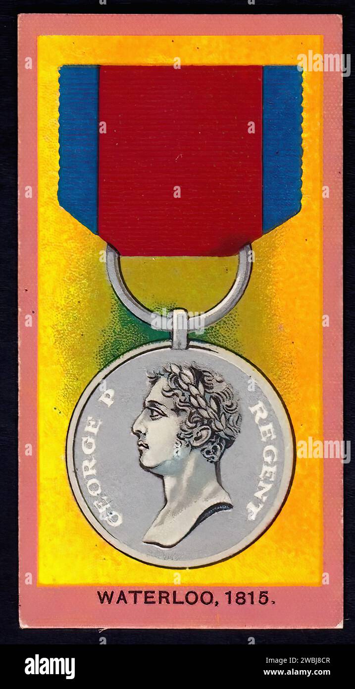 Waterloo Medal, 1815 - Vintage Cigarette Card Illustration Stock Photo ...