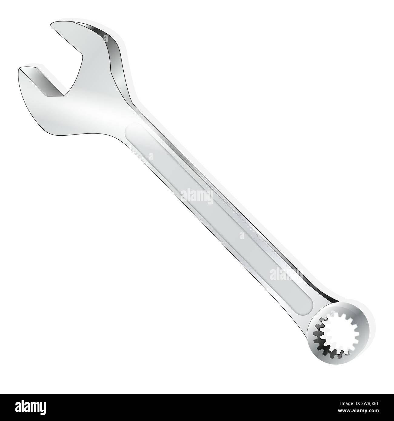 Realistic wrench. Wrench for tightening nuts. 3D style, glare, metal ...