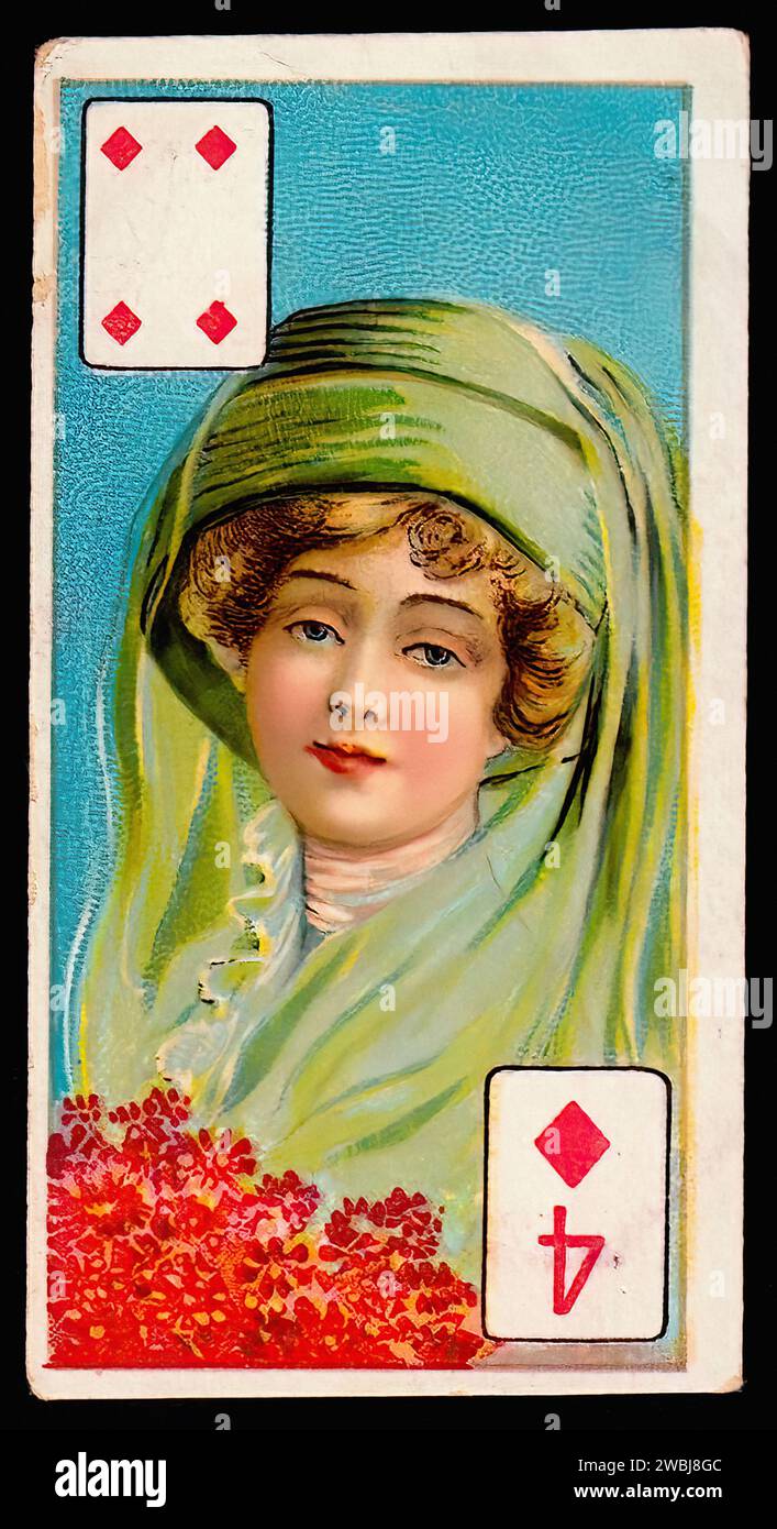 4 of Diamonds - Vintage Cigarette Card Illustration Stock Photo - Alamy