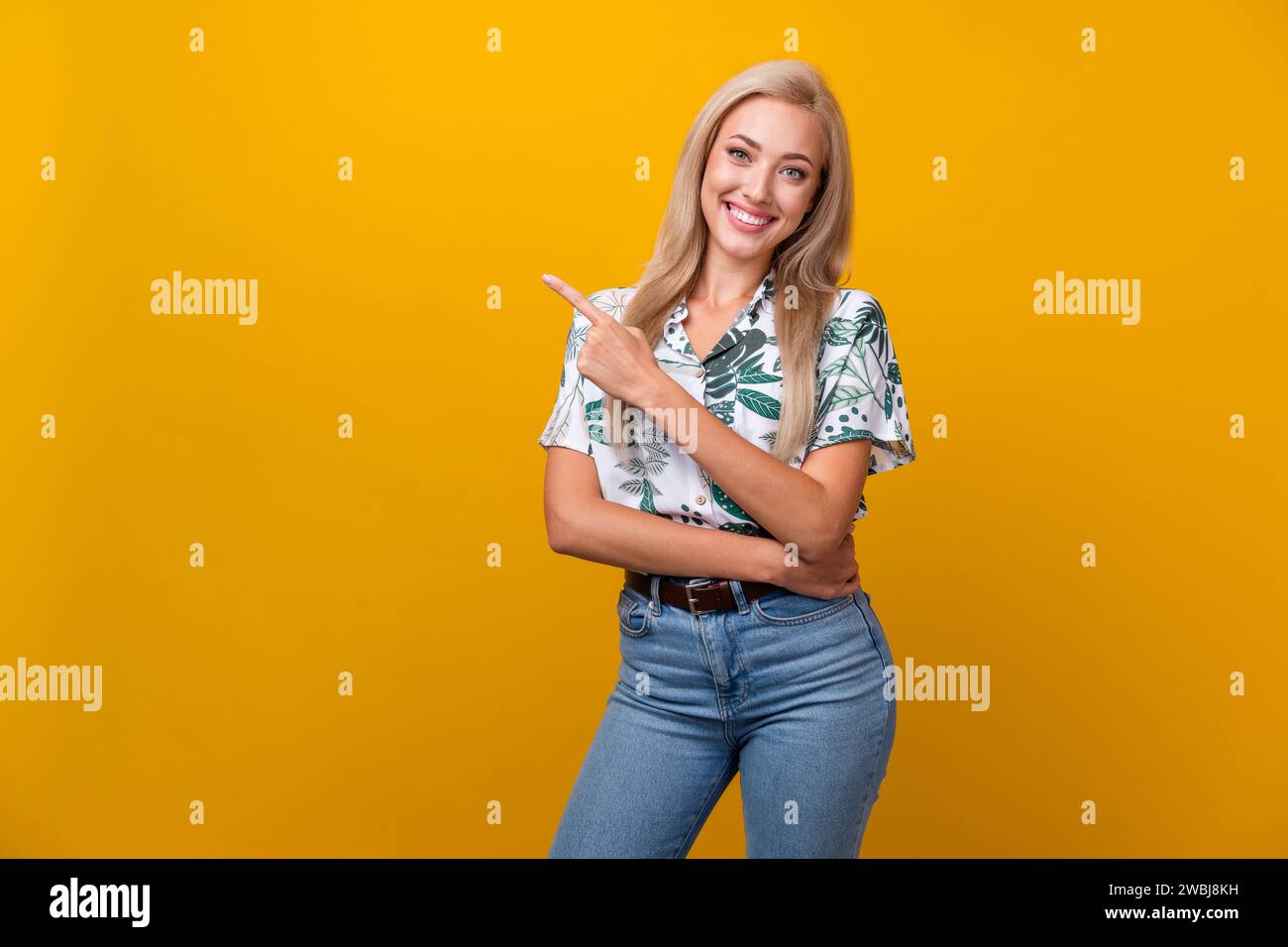 Photo of gorgeous pleasant girl with long hairdo dressed shirt ...
