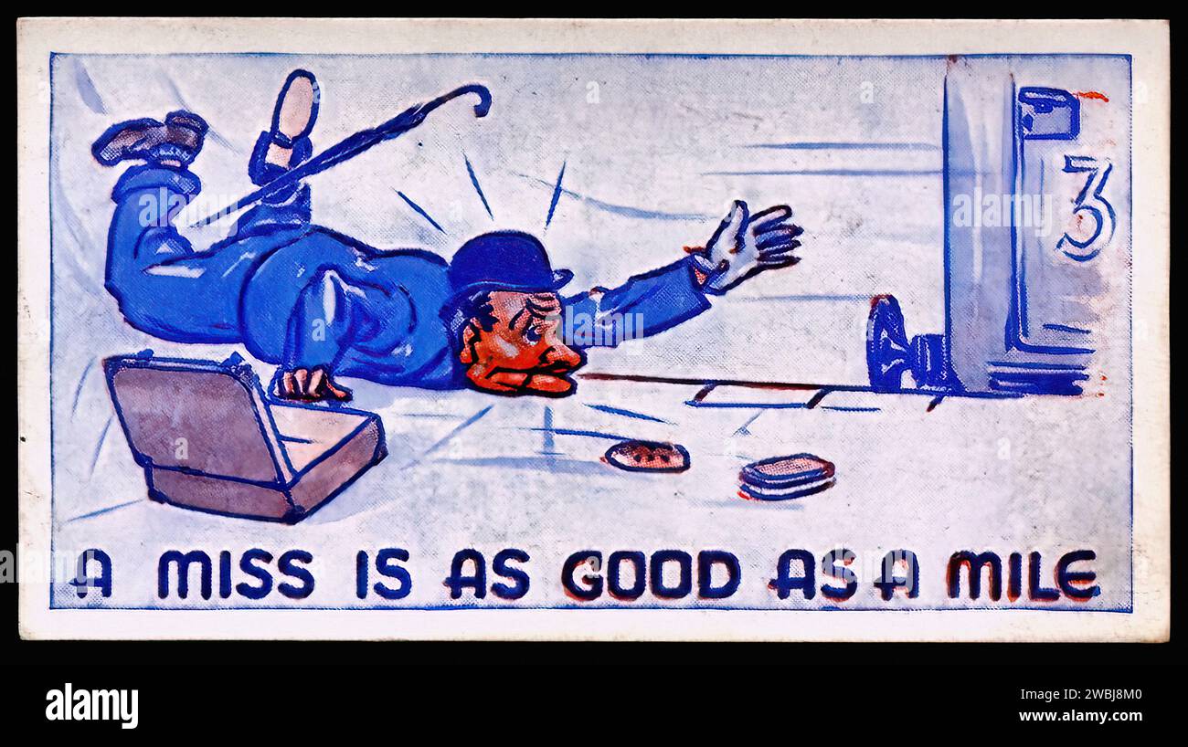 A miss is as good as a mile - Vintage Cigarette Card Illustration Stock ...