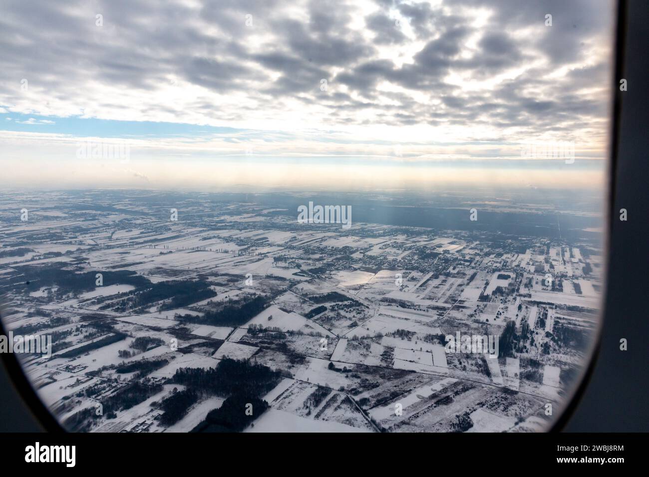Krakow, Poland, 11 January 2024. Arial view from a plane of air ...