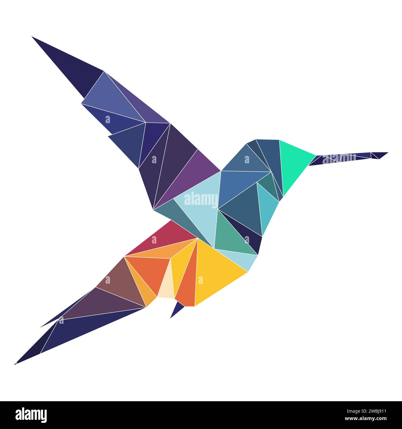 Polygonal bird logo. Mosaic of triangles. Hummingbird logotype. Bird ...