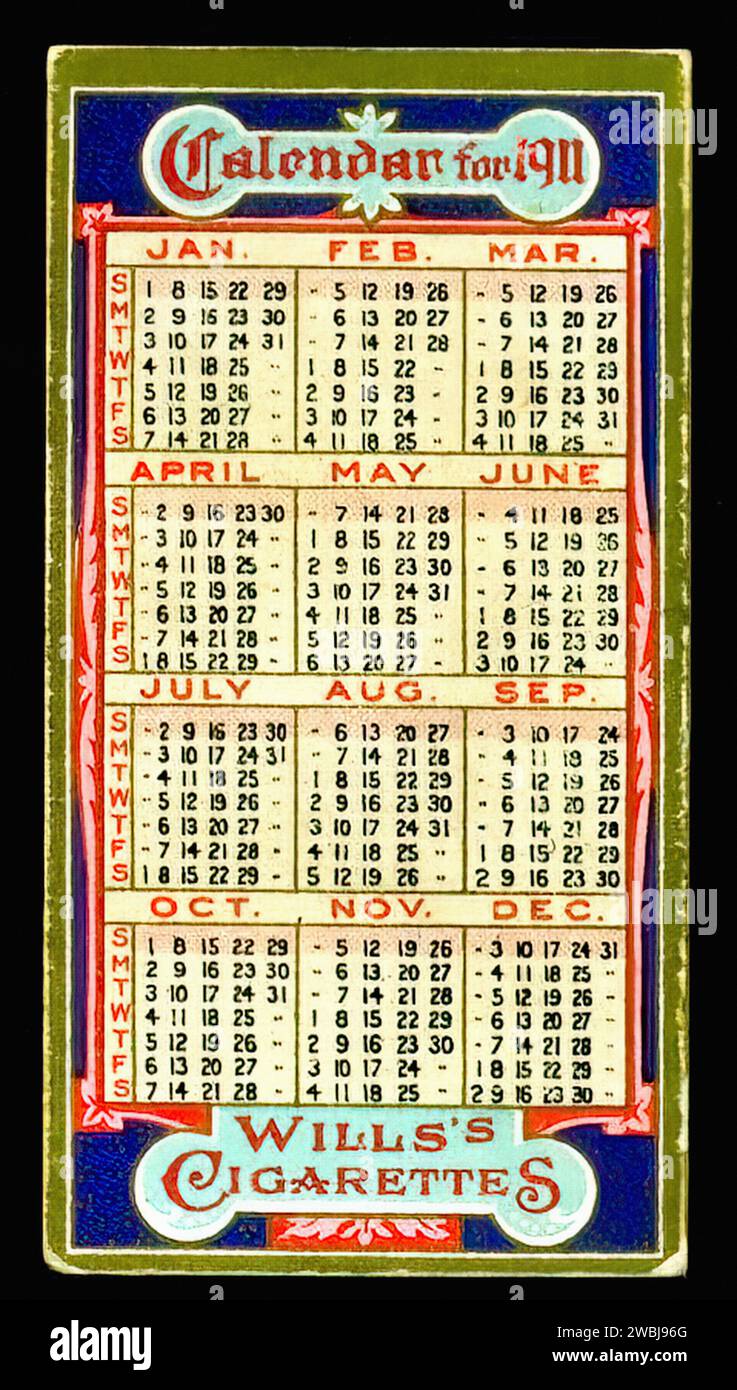 Calendar 1911 - Vintage Cigarette Card Illustration Stock Photo - Alamy