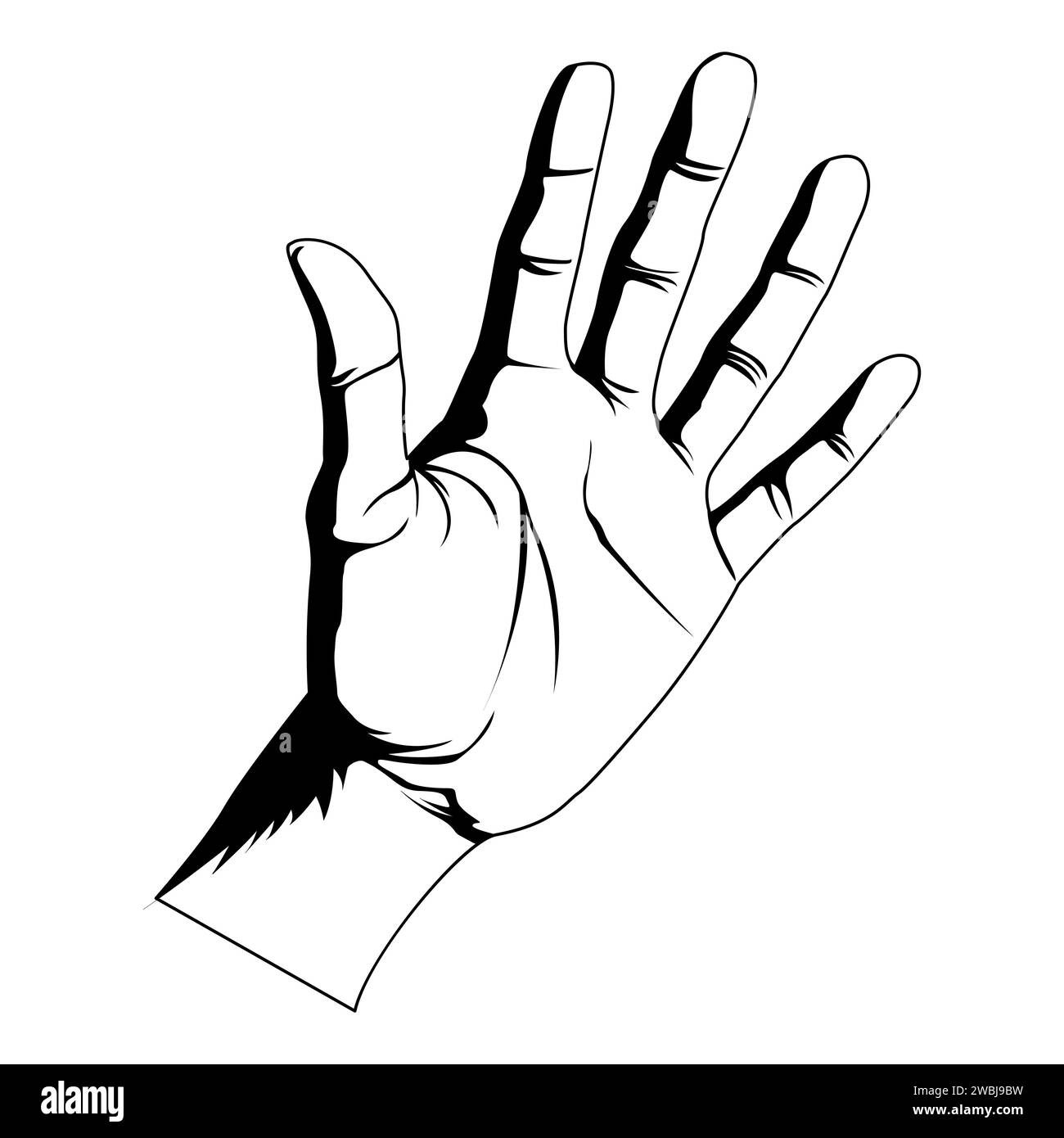 Realistic hand. Black and white hand. Painting with strokes. Fingers ...