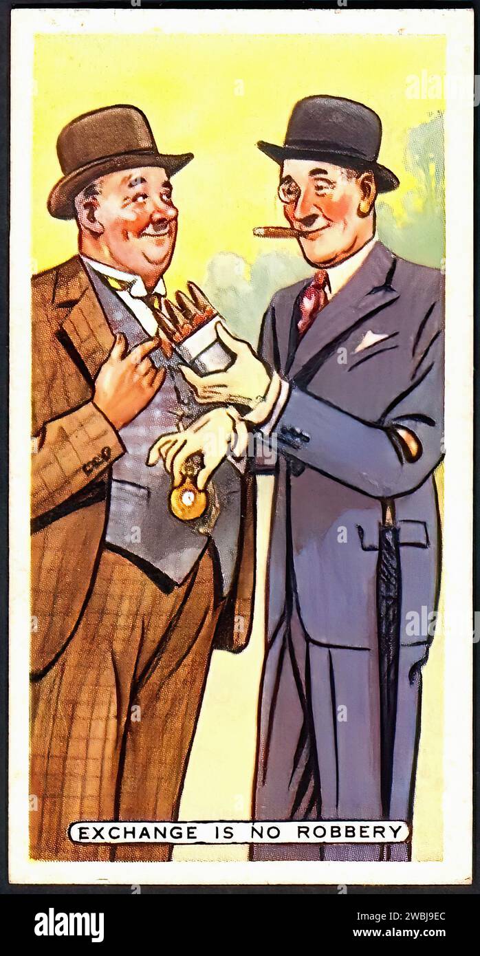 Exchange Is No Robbery - Vintage Cigarette Card Illustration Stock ...