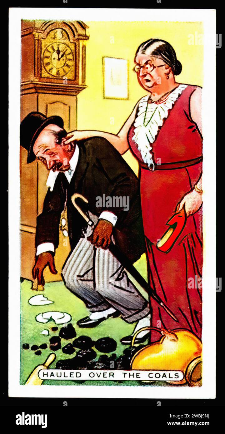 Hauled Over the Coals - Vintage Cigarette Card Illustration Stock Photo ...