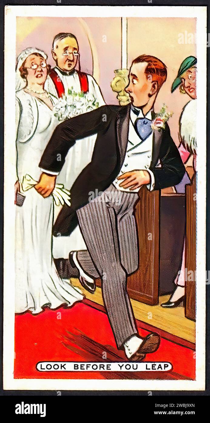 Look Before You Leap - Vintage Cigarette Card Illustration Stock Photo ...