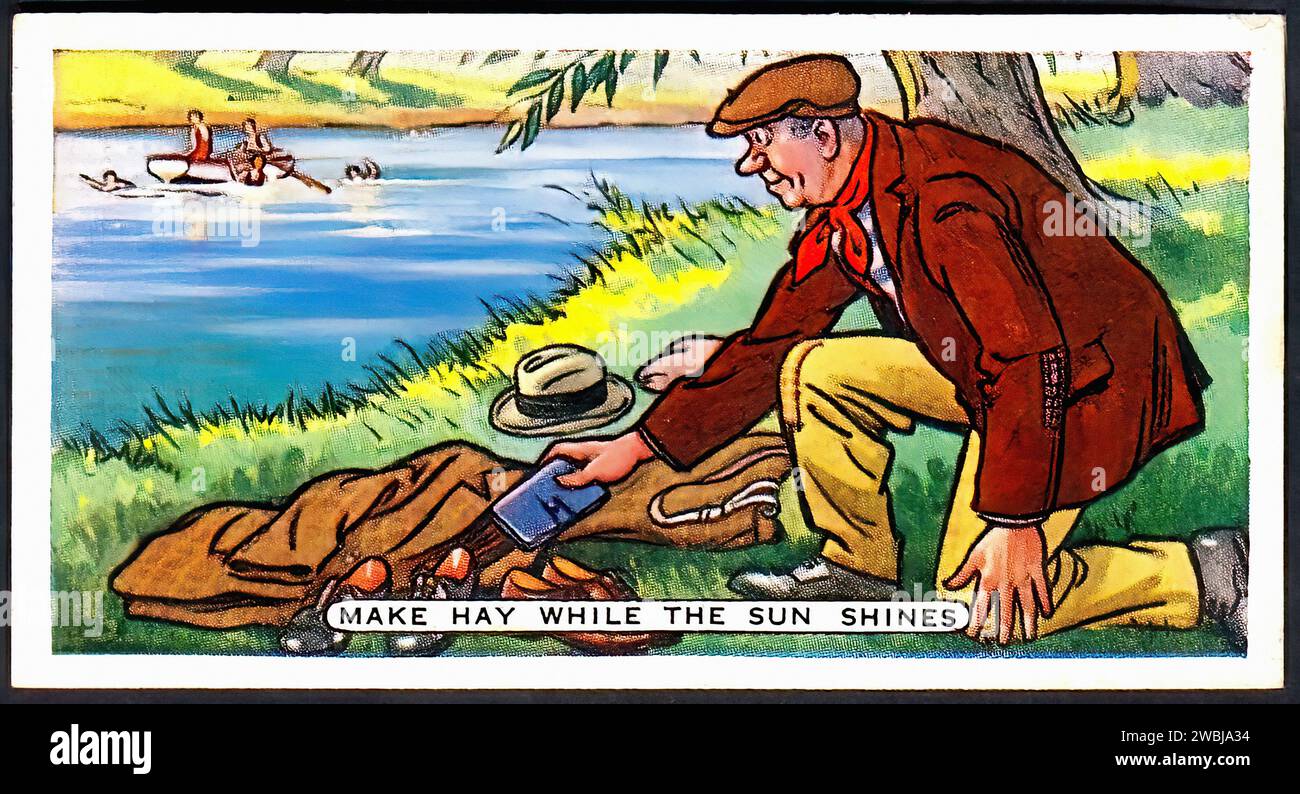 Make Hay While The Sun Shines - Vintage Cigarette Card Illustration ...