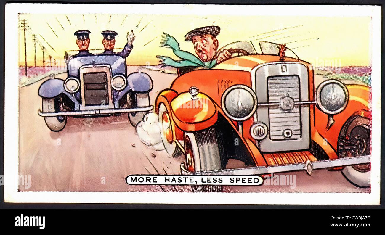 More Haste, Less Speed - Vintage Cigarette Card Illustration Stock ...