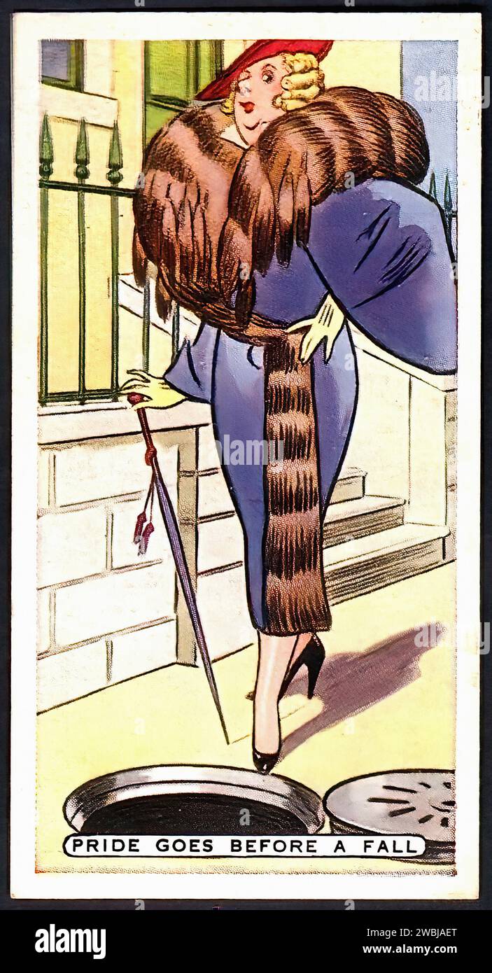 Pride Goes Before a Fall - Vintage Cigarette Card Illustration Stock ...