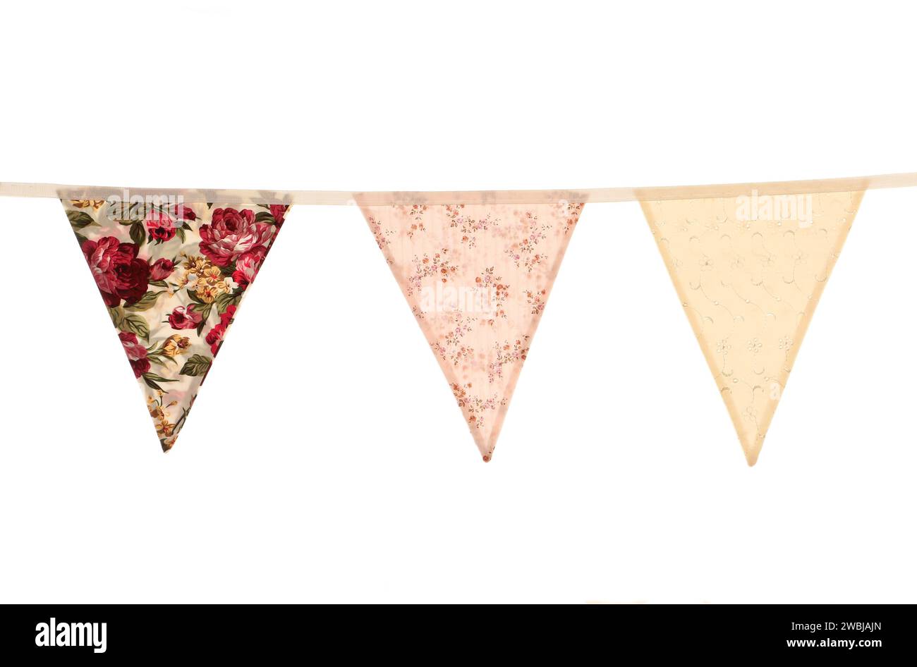 Vintage style floral wedding bunting isolated on a white background ...