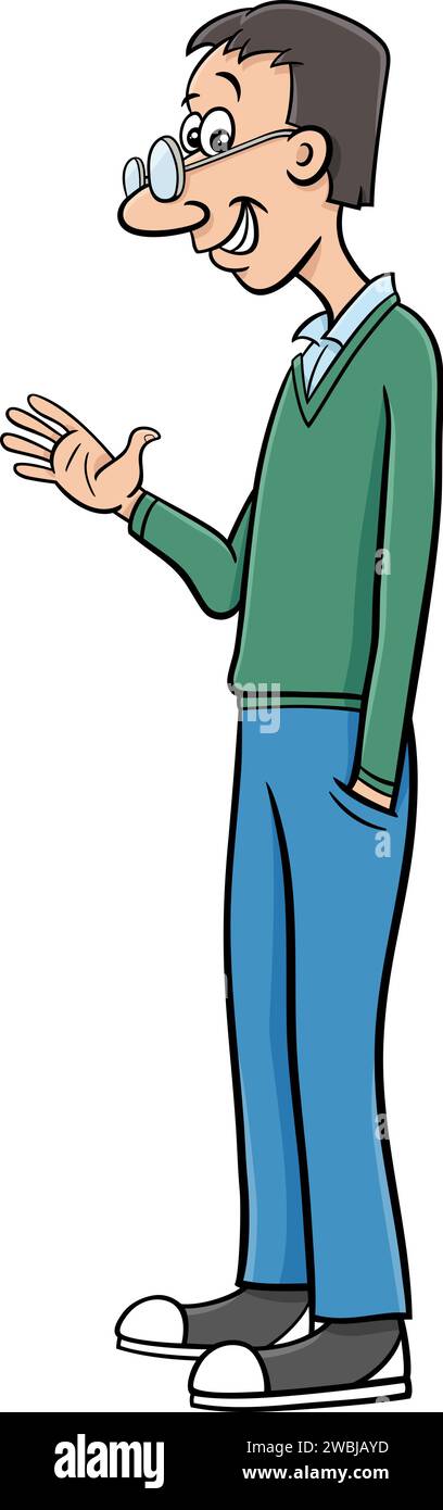 Cartoon illustration of young man with glasses comic character Stock ...