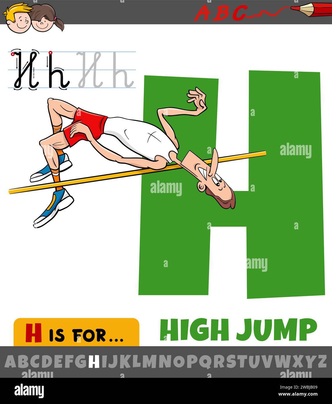 Educational cartoon illustration of letter H from alphabet with high ...
