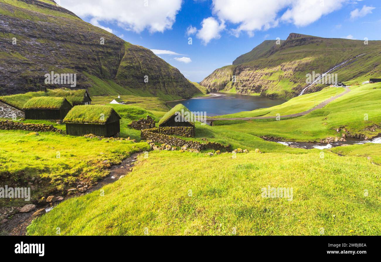 Nordic natural landscape, Saksun, Stremnoy island, Faroe Islands ...