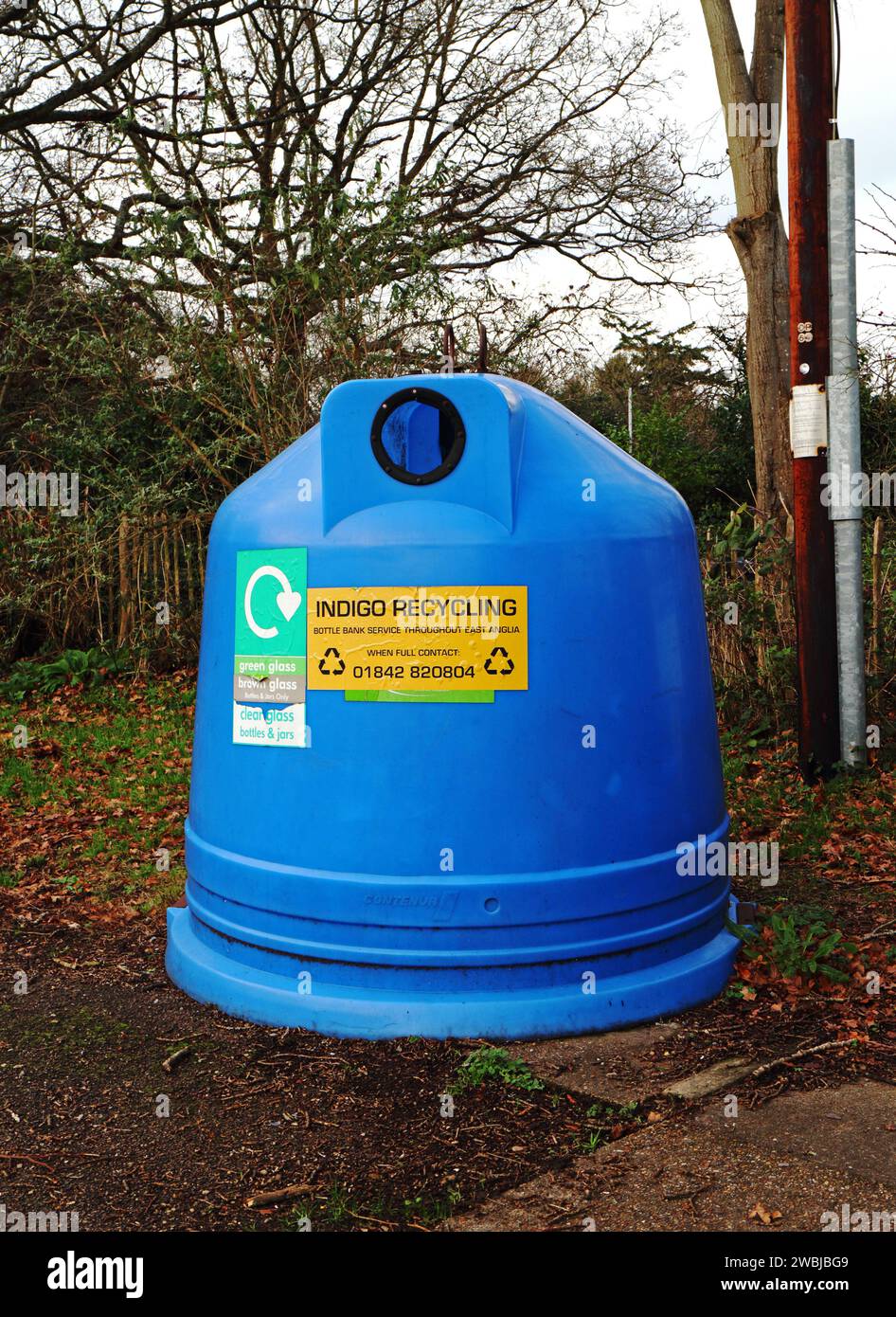 A blue container for collecting recycling materials by the staithe on ...