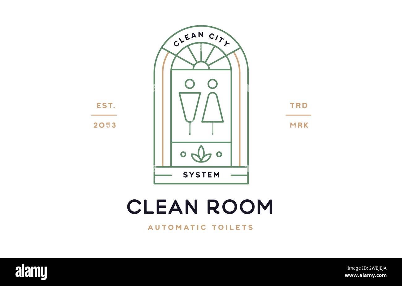 Toilet Restroom WC Label. Minimalist line art logo template. Simple ...