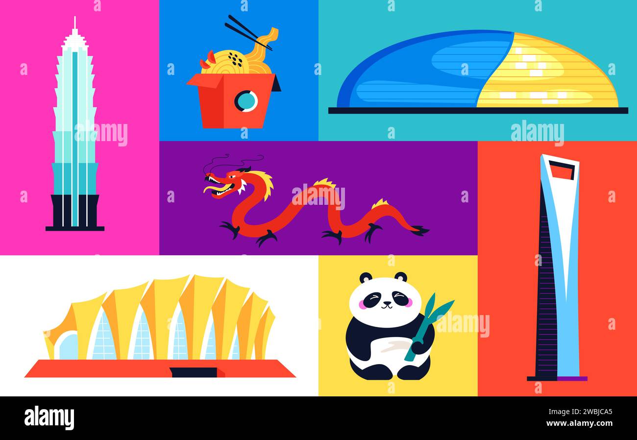 Architecture and features of China - set of flat design style ...