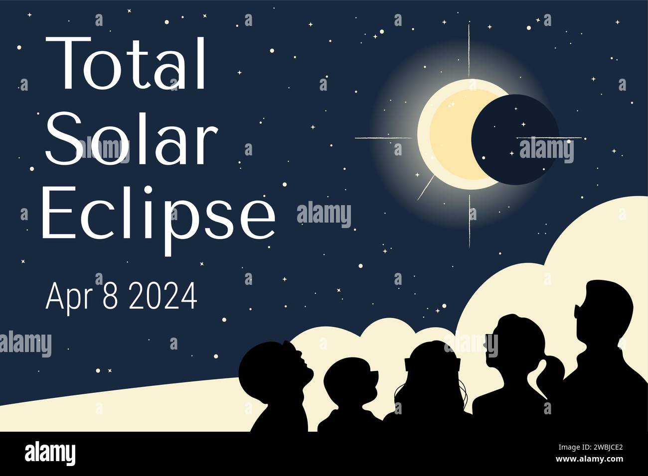People In Glasses Watching Solar Eclipse Hand Drawn Vector Banner Design Stock Vector Image