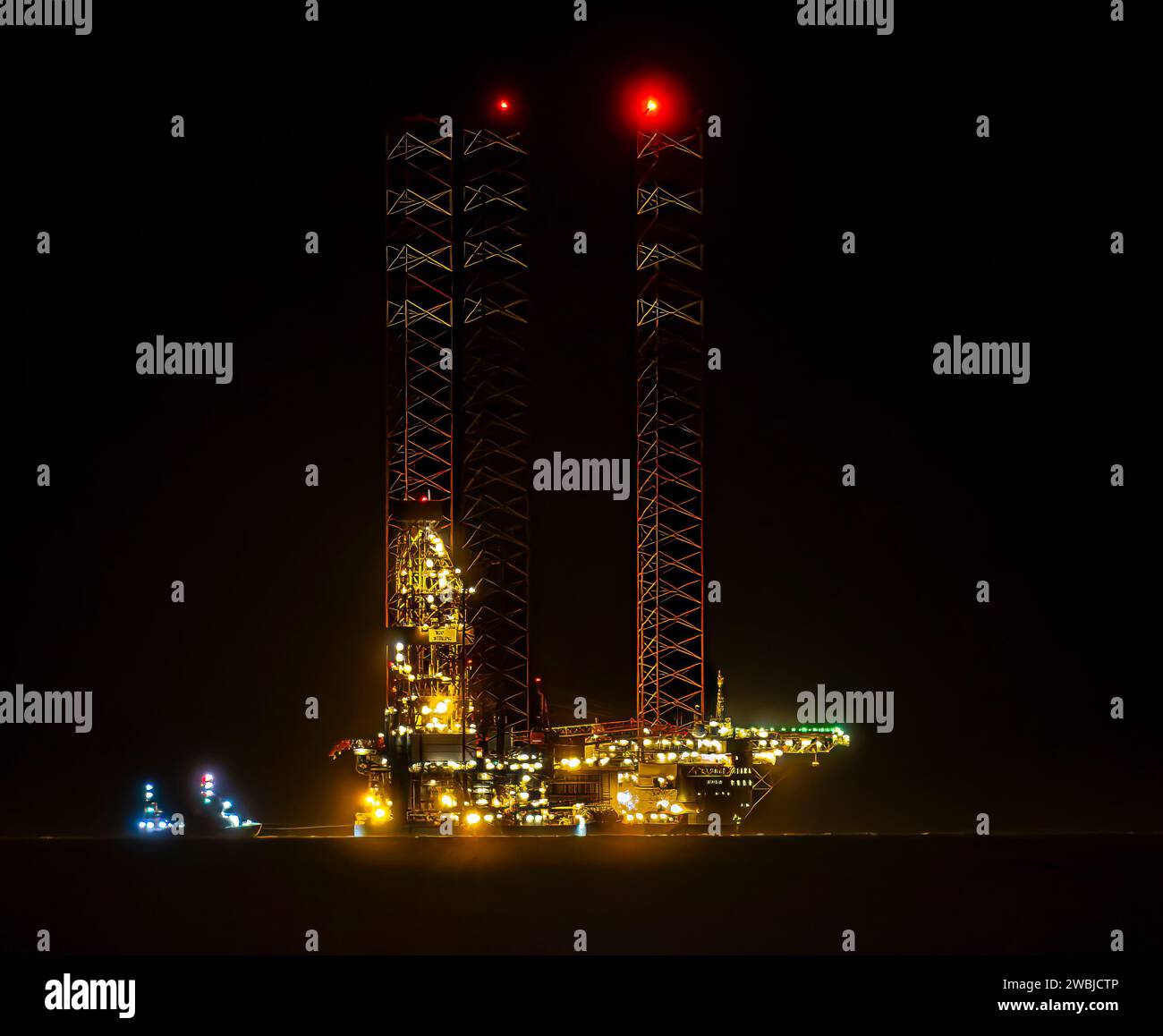 Noble Intrepid Jack-up offshore deep water oil drilling rig being towed ...