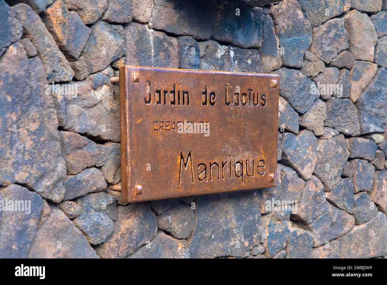 Entrance sign to Jardin de Cactus. Cultural site and tourist attraction ...