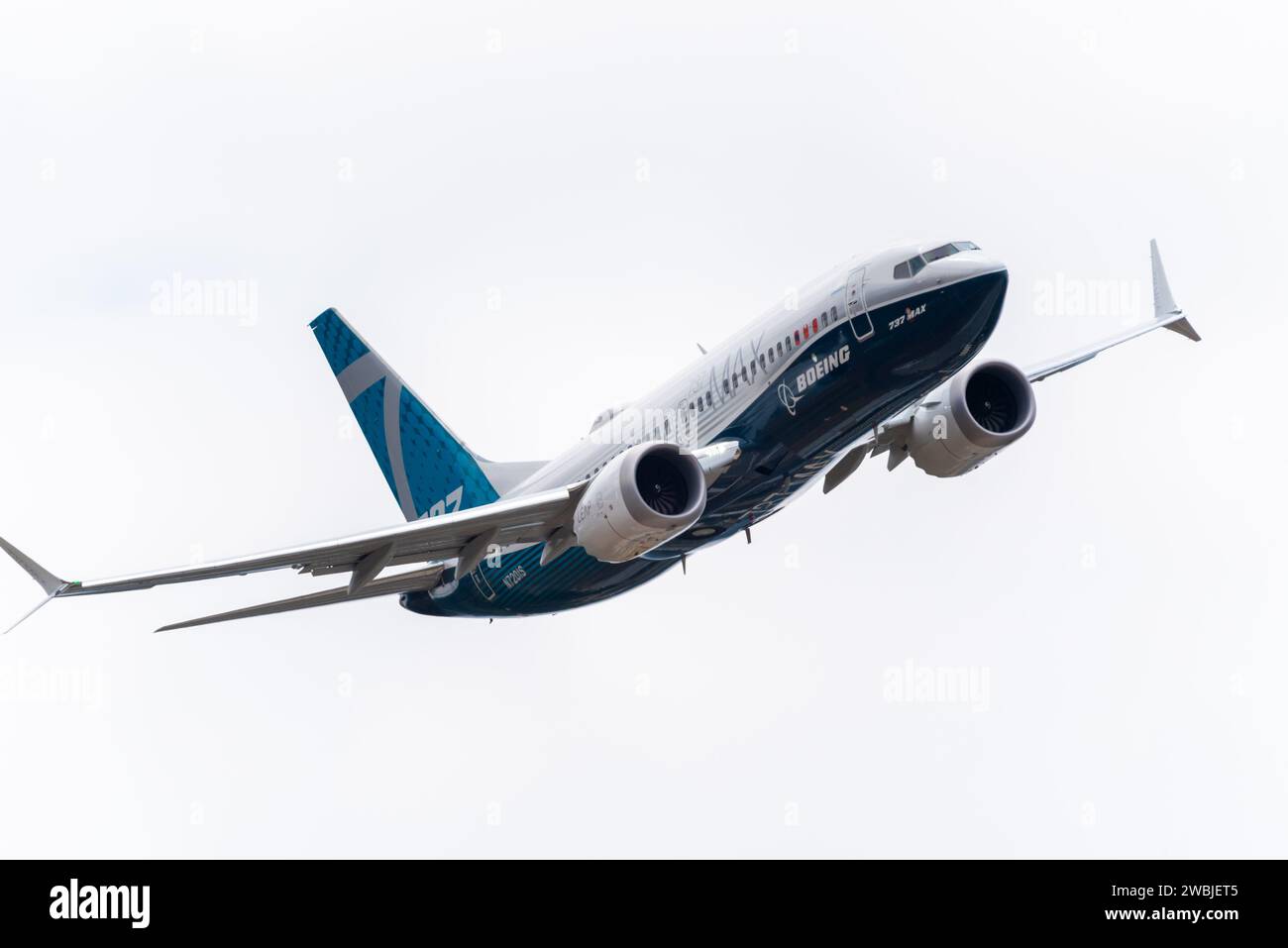 Boeing 737-7 Max 7 airliner jet plane flying at Farnborough ...