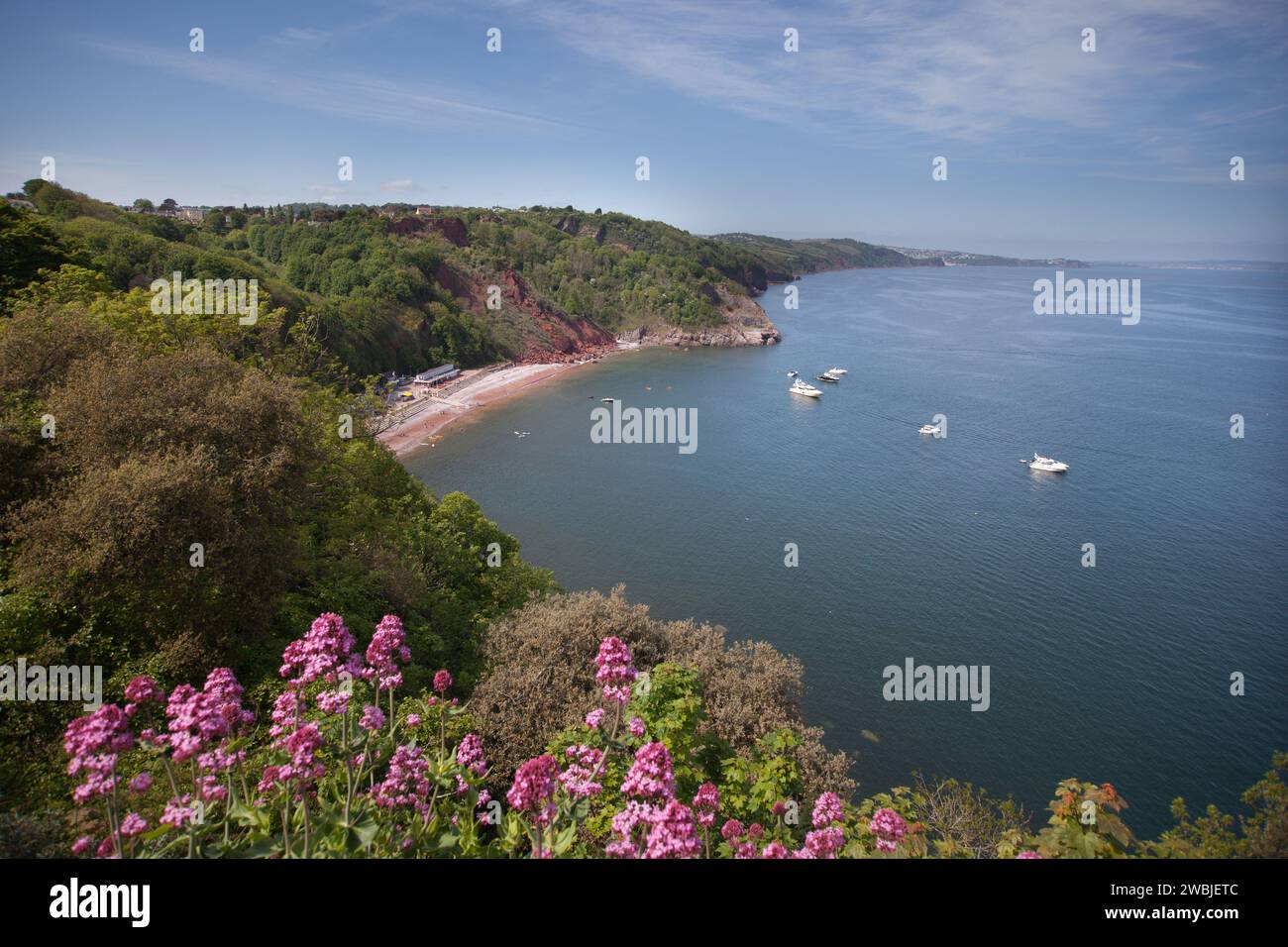 Views of Oddicombe Beach on the south coast in Torbay, Devon in the UK ...