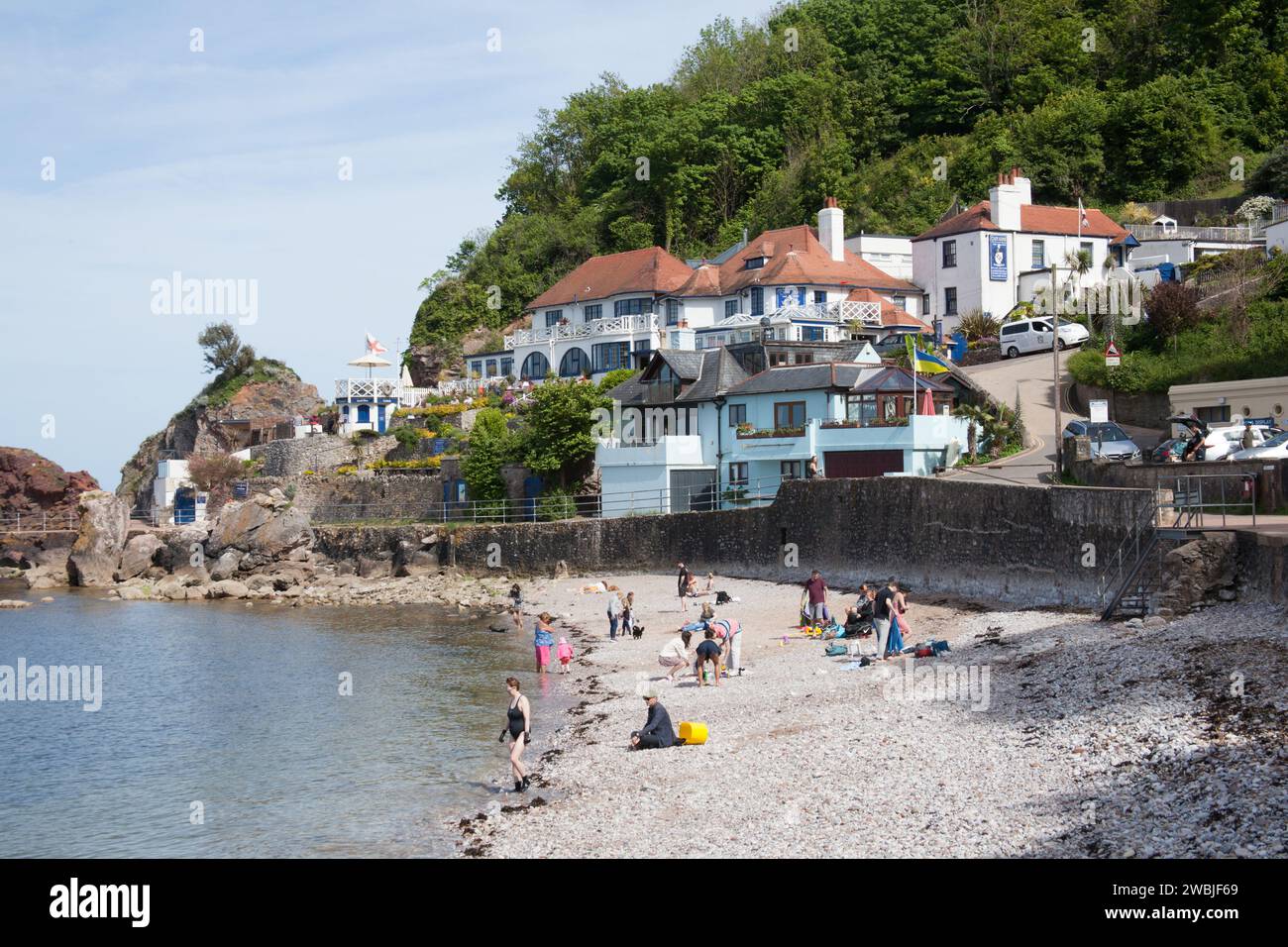 Houses overlooking Babbacombe Beach in Torbay, Devon in the UK Stock ...