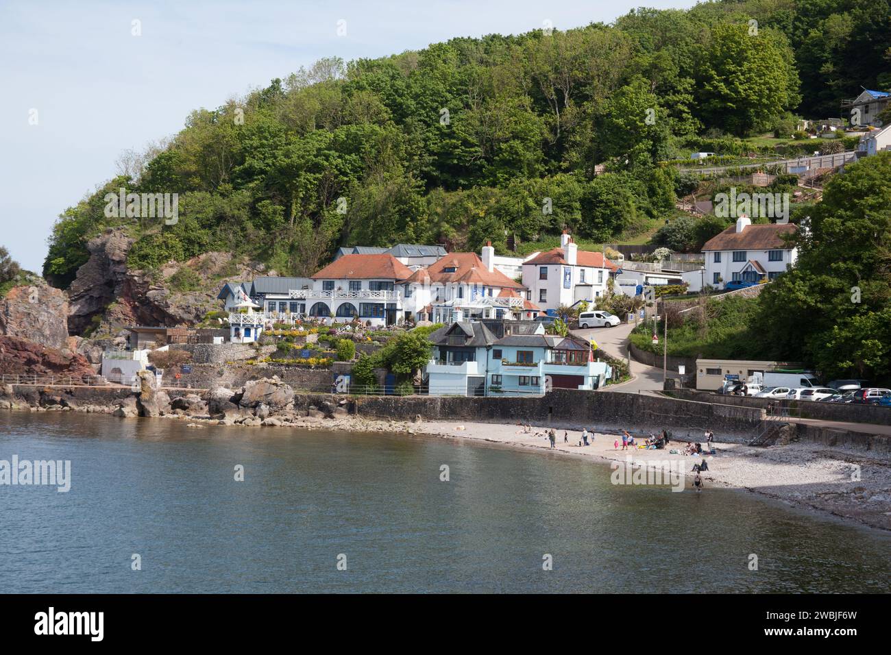 Houses overlooking Babbacombe Beach in Torbay, Devon in the UK Stock ...
