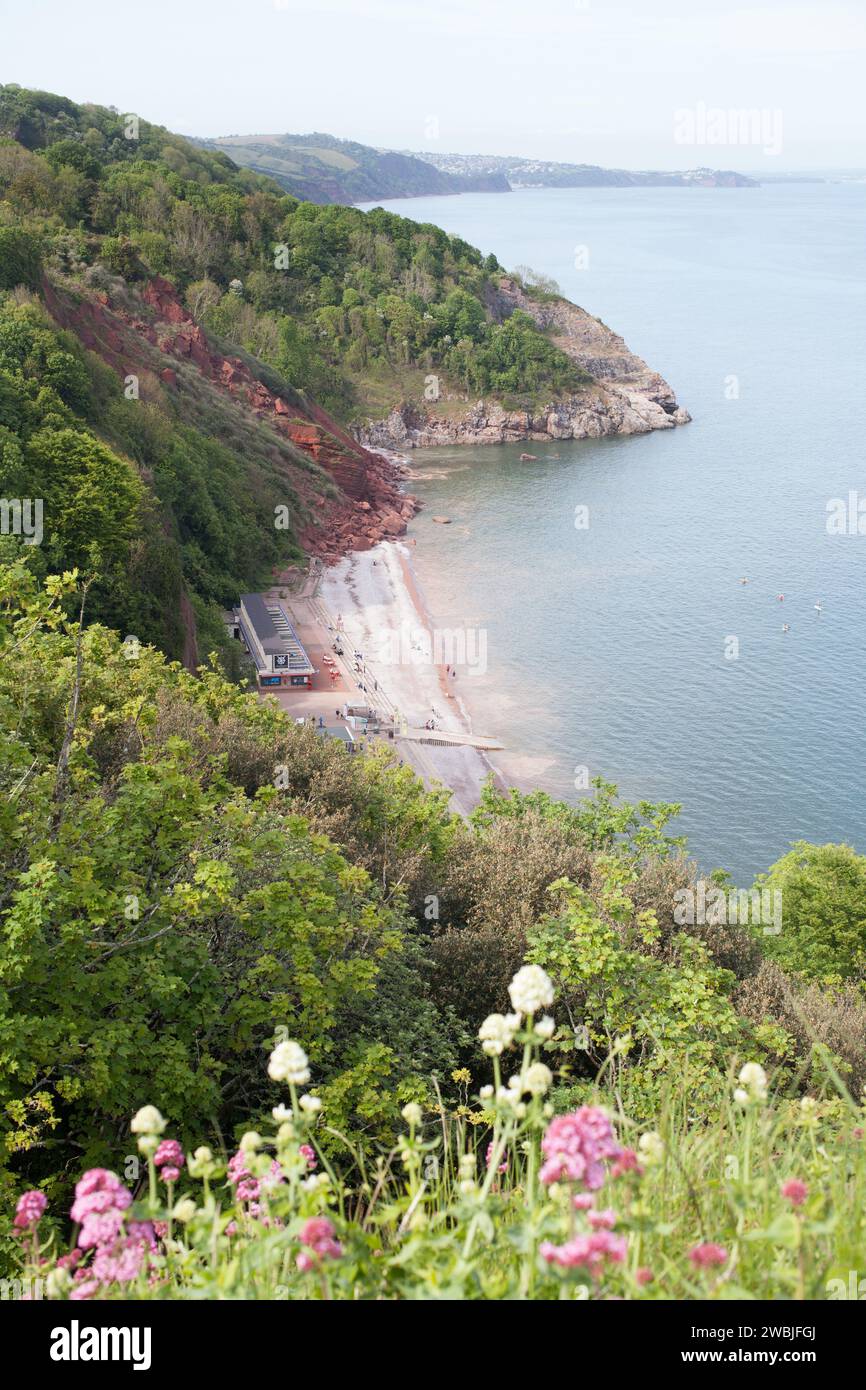Views of Oddicombe Beach on the south coast in Torbay, Devon in the UK ...