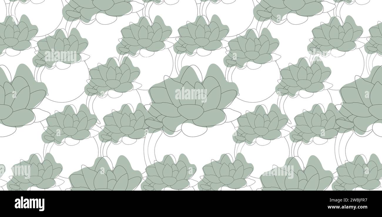 Seamless pattern with Line art succulent flowers in Flower pot and ...