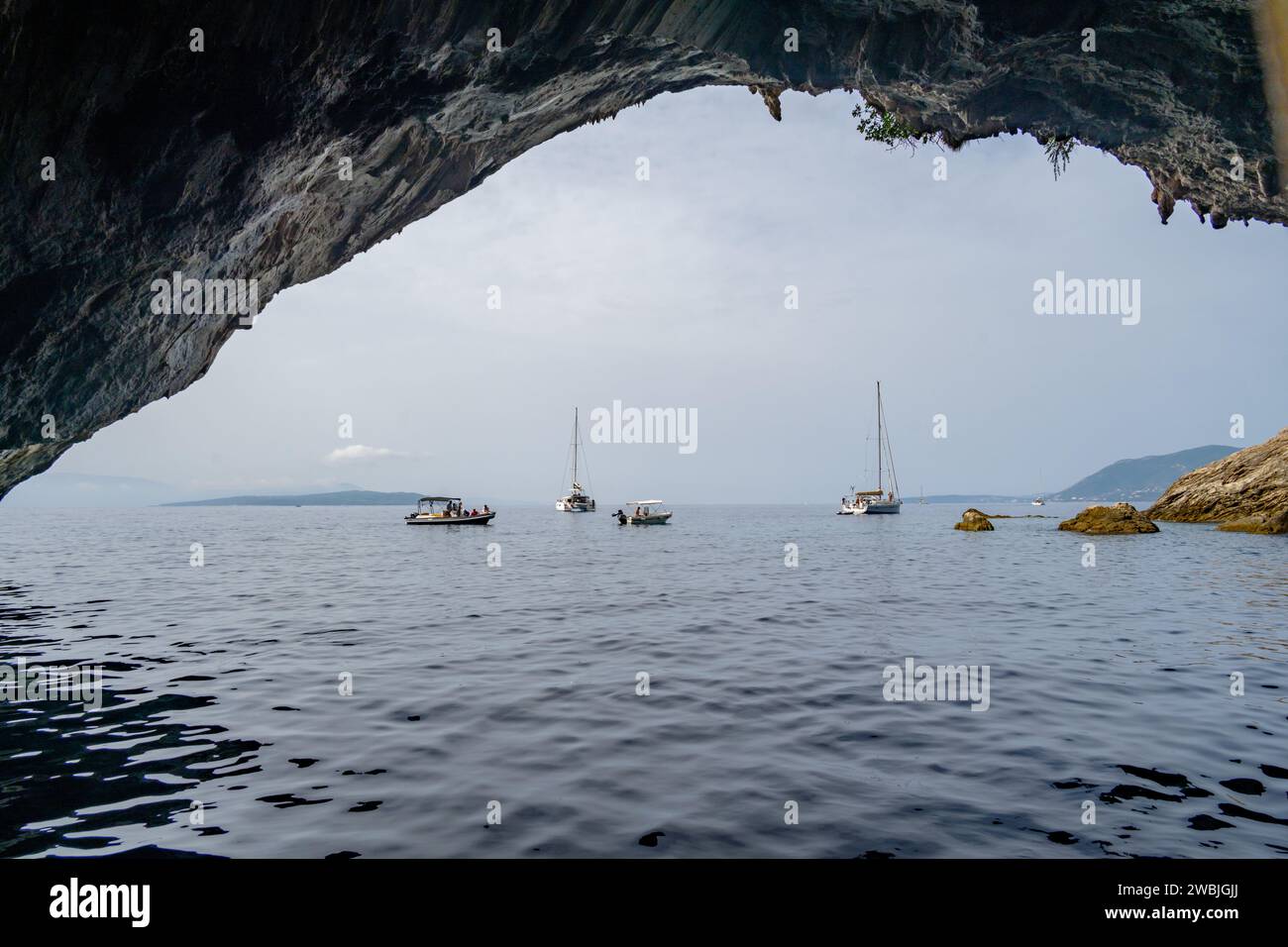 The interior of Meganisi Papanikolis Sea Cave on the west coast of ...