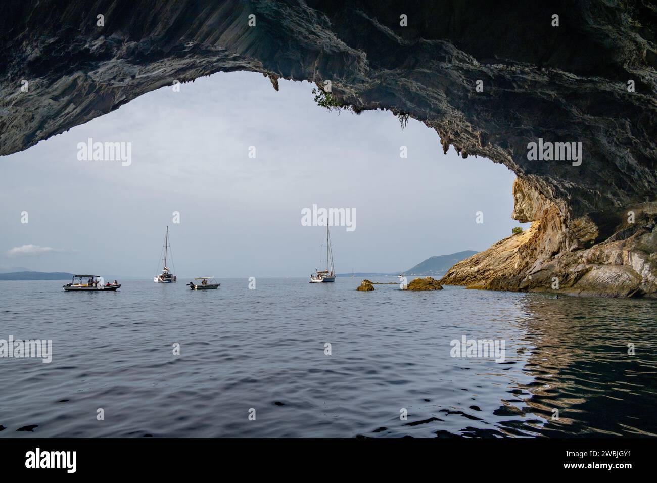 The interior of Meganisi Papanikolis Sea Cave on the west coast of ...