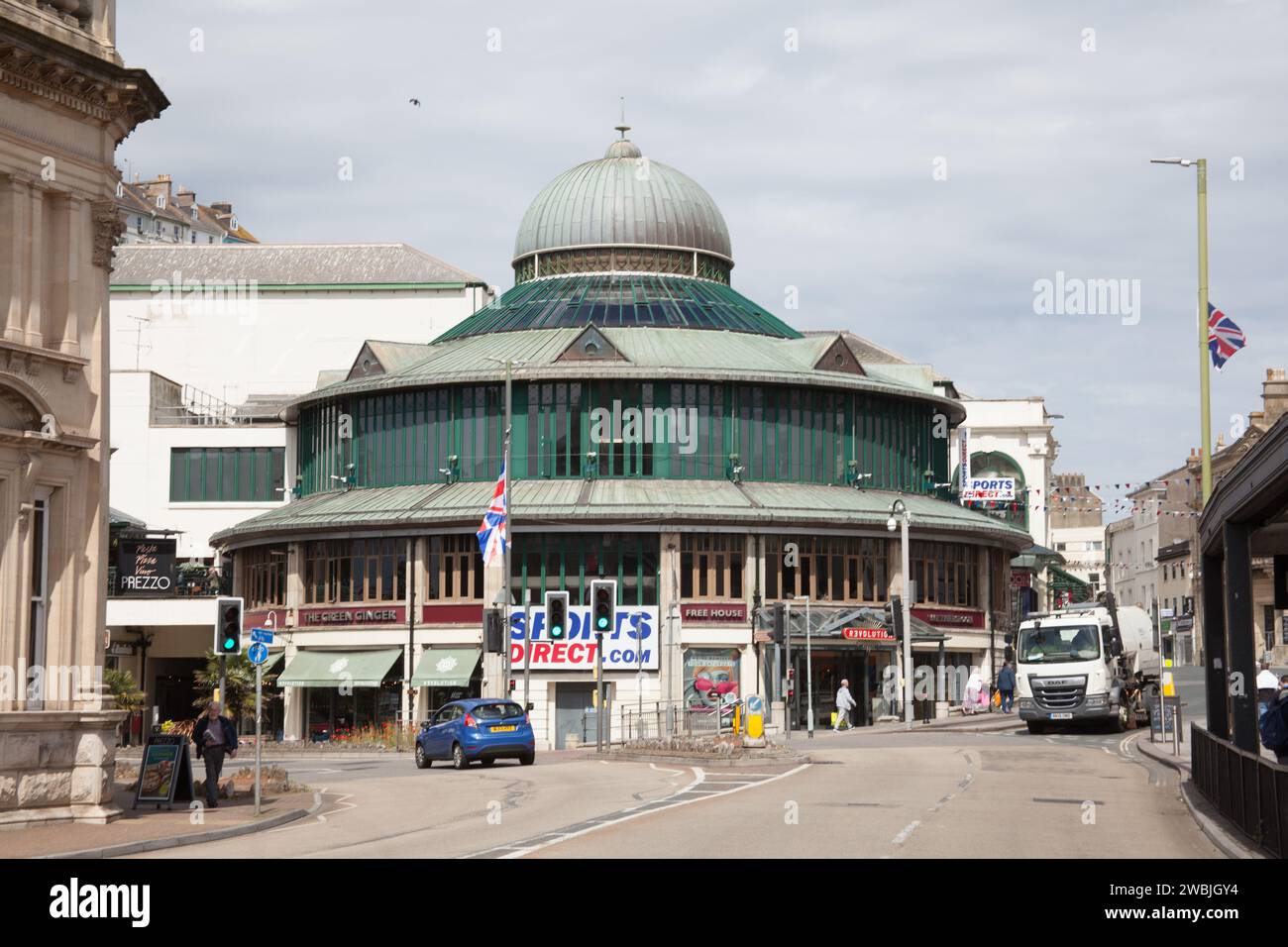 Shops and old historic buildings in Torquay in Devon in the UK Stock ...