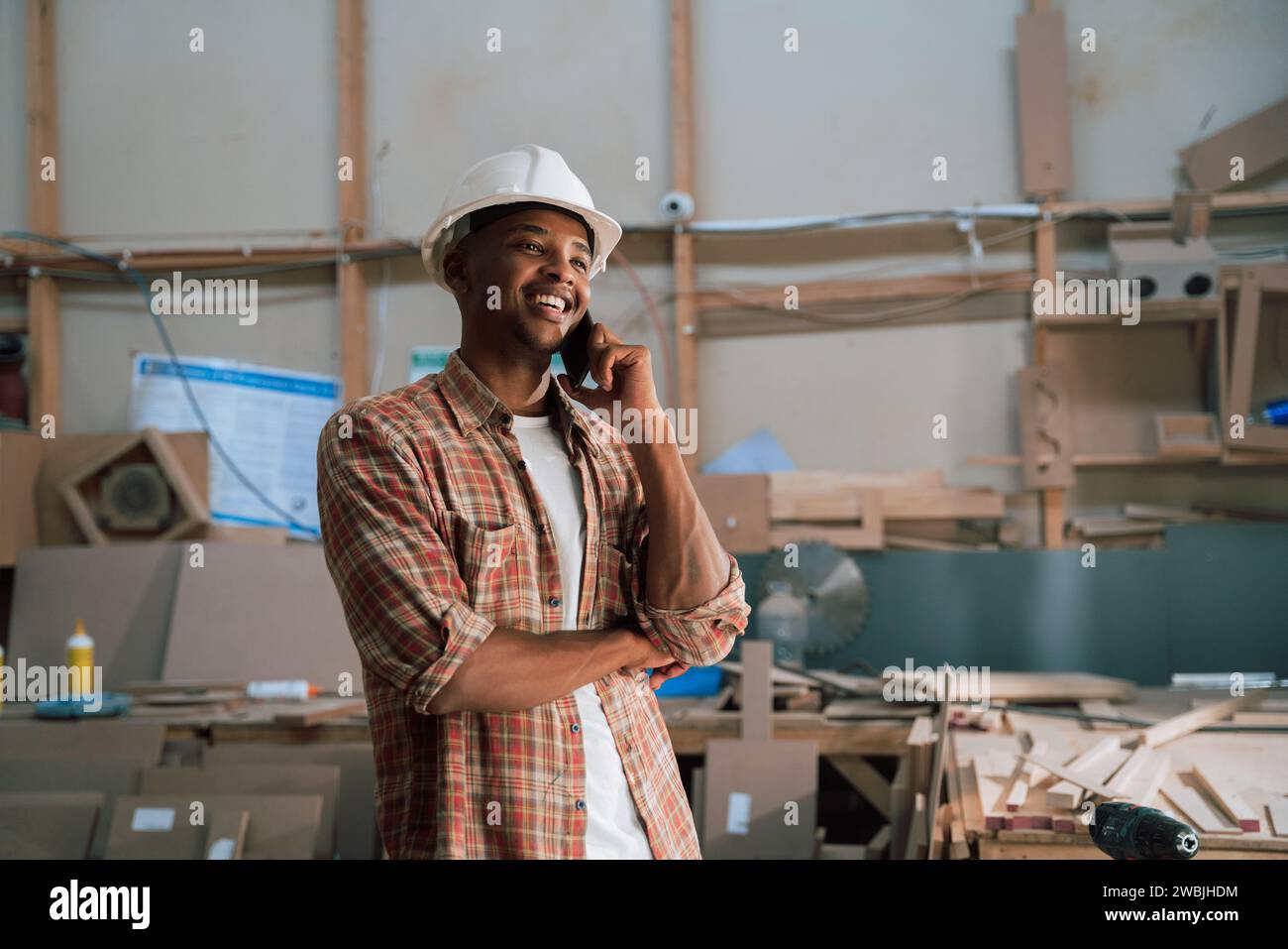 Portrait confident carpentry employee manufacturing hi-res stock ...