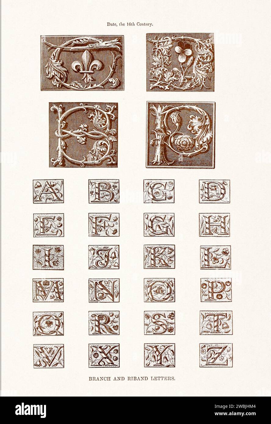 Medieval Alphabet initials. 19th-century book illustration showcasing ...
