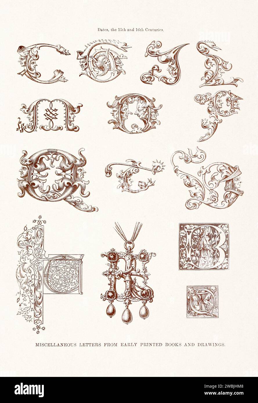 Medieval Alphabet initials. 19th-century book illustration showcasing ...