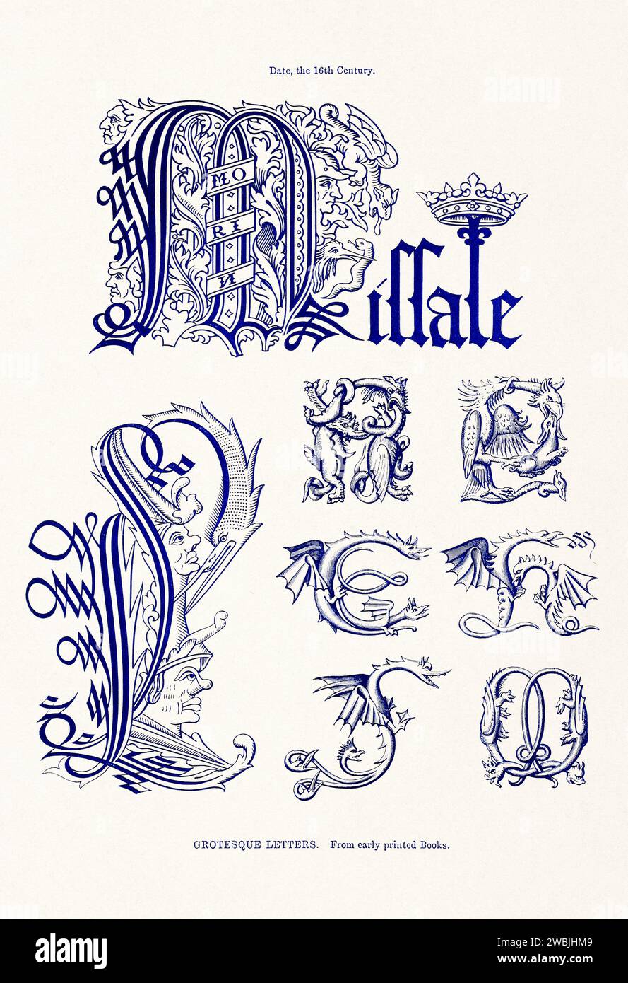 Medieval Alphabet initials. 19th-century book illustration showcasing ...