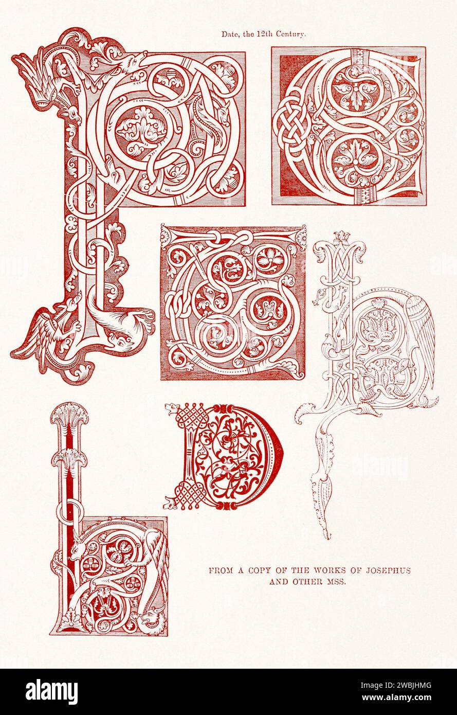 Medieval Alphabet initials. 19th-century book illustration showcasing ...