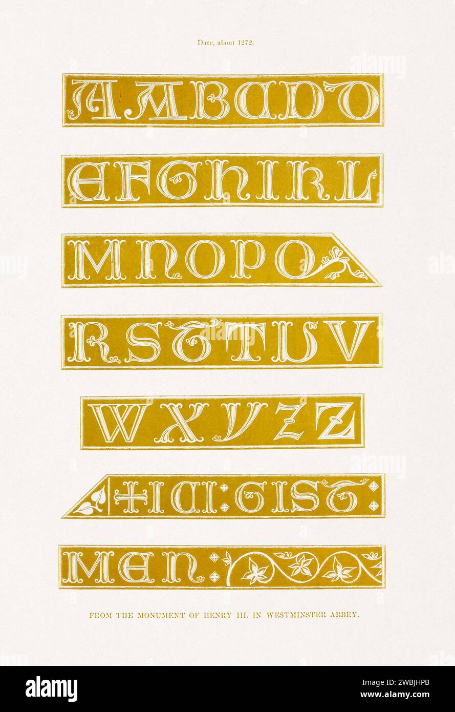 Medieval Alphabet initials. 19th-century book illustration showcasing ...