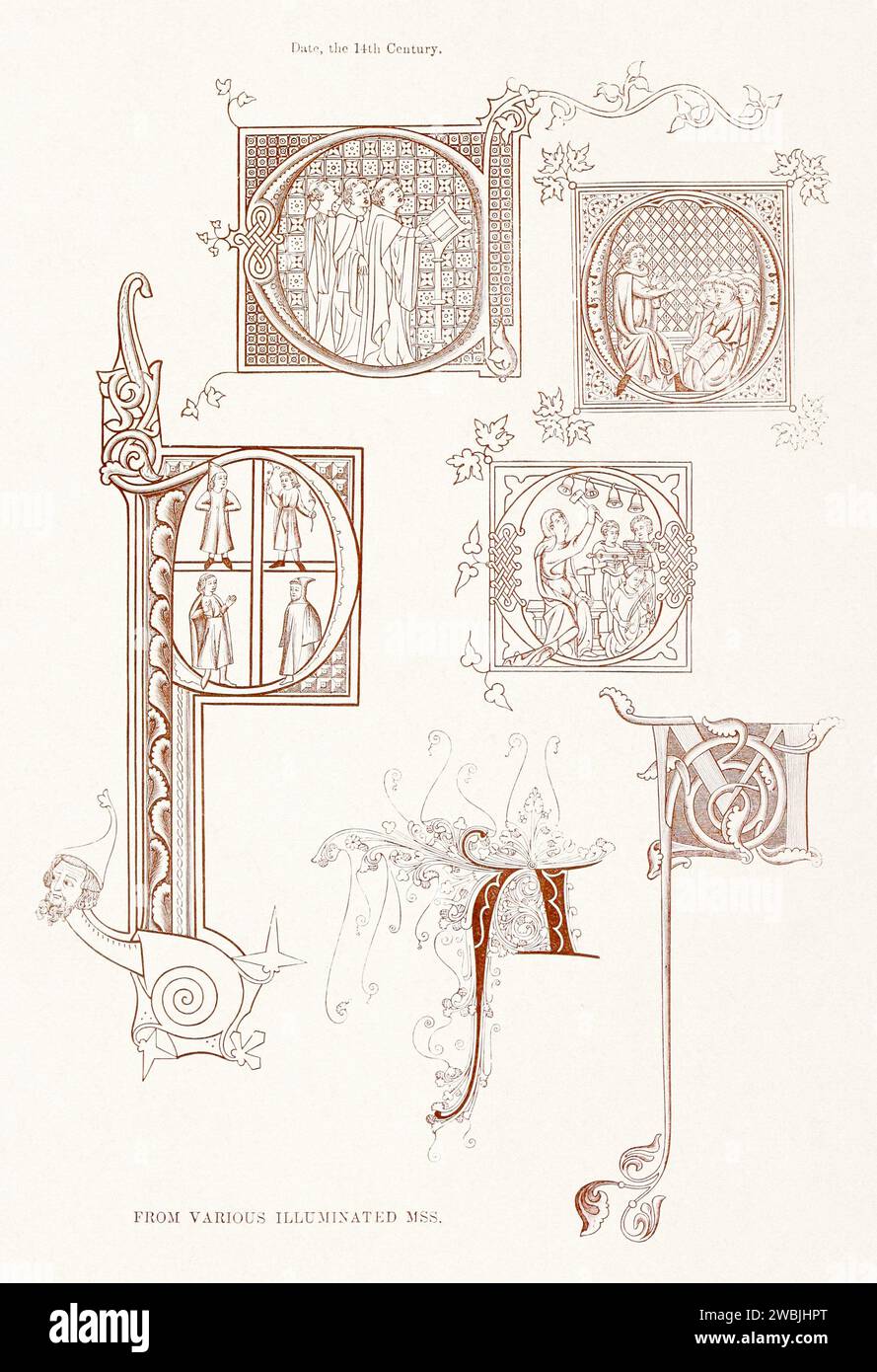 Medieval Alphabet initials. 19th-century book illustration showcasing ...
