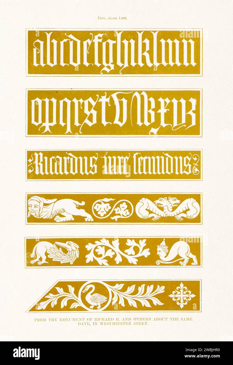Medieval Alphabet initials. 19th-century book illustration showcasing ...